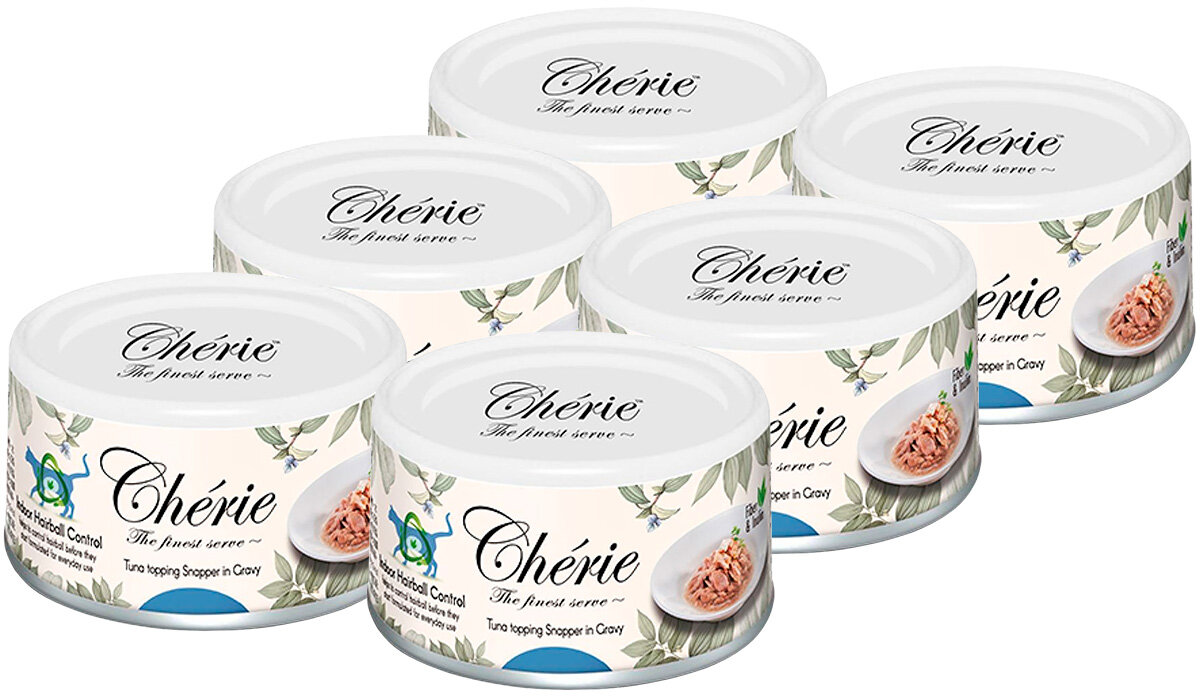 Корм влажный Pettric Cherie Hairball Control Tuna & Snapper для взрослых кошек для вывода шерсти, тунец и люциан в подливе, 80 гр х 6 шт
