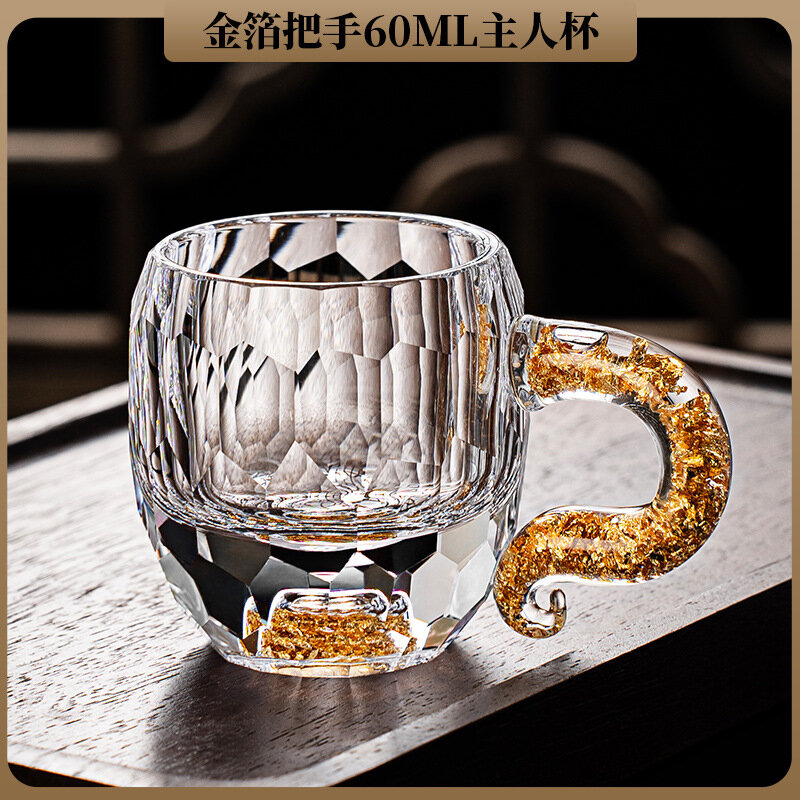 Высококачественная бирюзовая чашка для чая для женщин, утолщенная граненая чашка с высоким эстетическим дизайном для офиса, хрустальная чашка для дегустации, чашка для чая