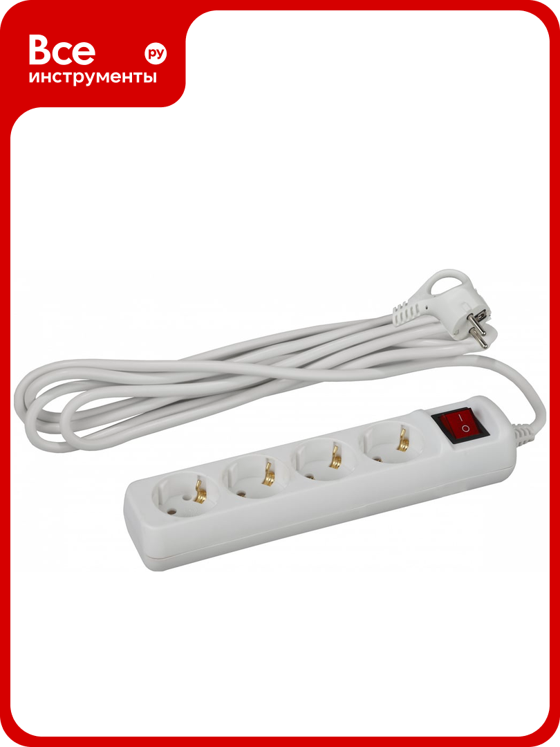 Удлинитель электрический ЭРА U-4es-3m-3x1 с заземлением с выключателем 4 розетки 3м ПВС 3x1мм2 16А