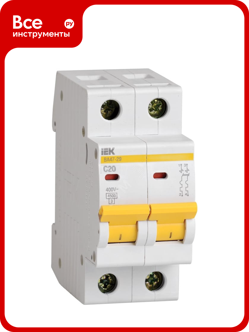 Автоматический выключатель IEK ВА47‑29 тип C с белым корпусом, монтаж на DIN‑рейку, высокая отключающая способность