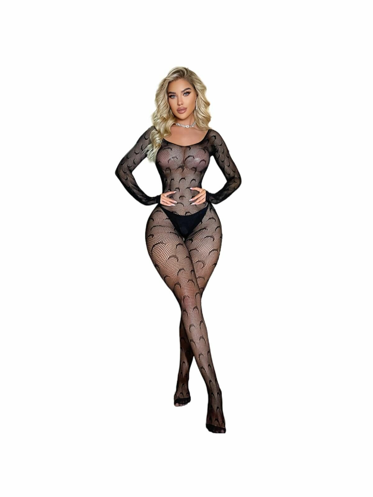 Женский сетчатый боди с лунным узором, Черный