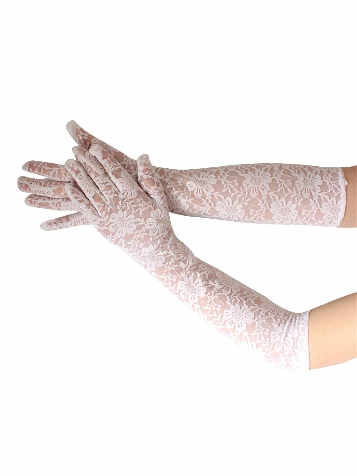 Длинные кружевные перчатки с цветами и защитой от ультрафиолета для свадьбы и выпускного, Белый