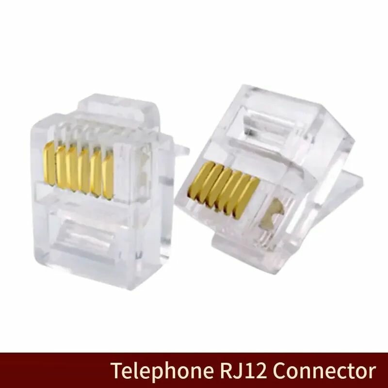 Разъем RJ12 6P6C, модульный штекер для кабеля наушников, позолоченный, обжимной, сетевой, телефонный, разъемы RJ 12, кристаллические штекеры