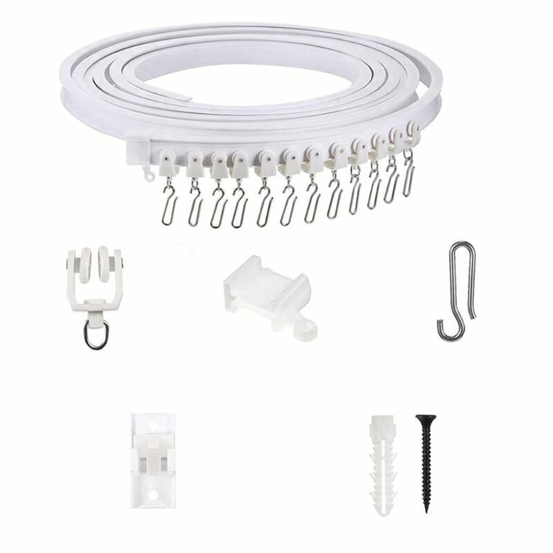 (1 набор) Белый гнущийся карниз для штор 6 метров (комплект с аксессуарами)