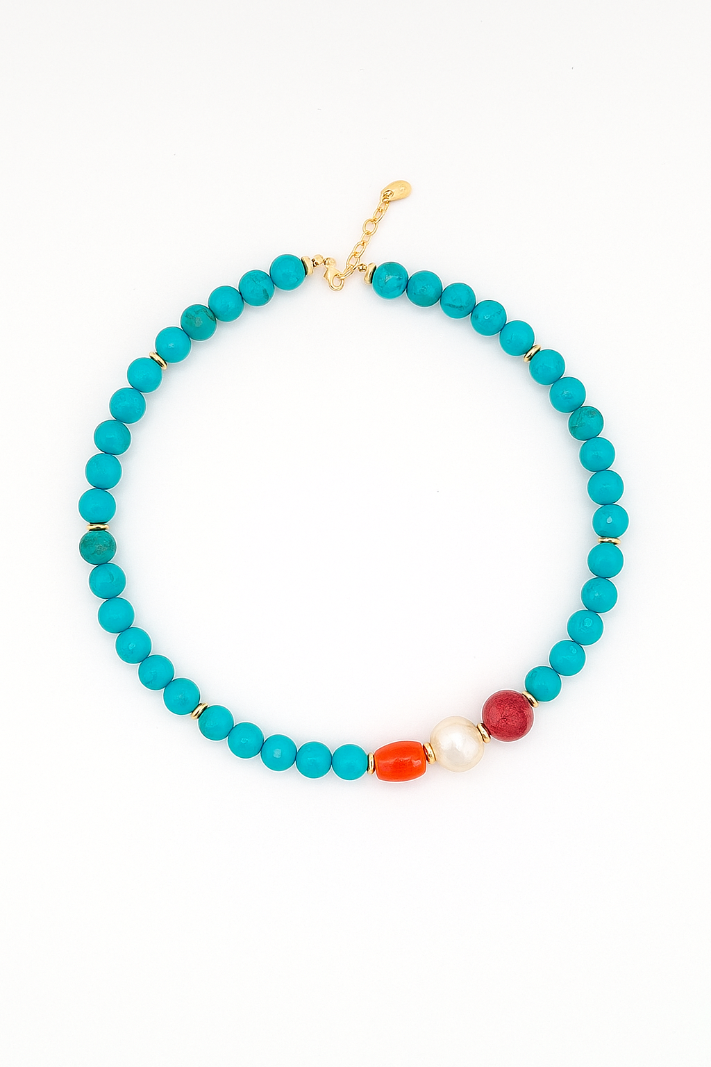 Колье, коралл, жемчуг пресноводный, бирюза