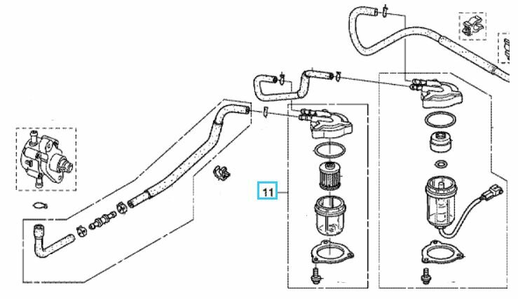 Топливный фильтр в сборе для лодочного мотора Honda большой мощности; Артикул Honda: 16900ZY3003 (Оригинал)