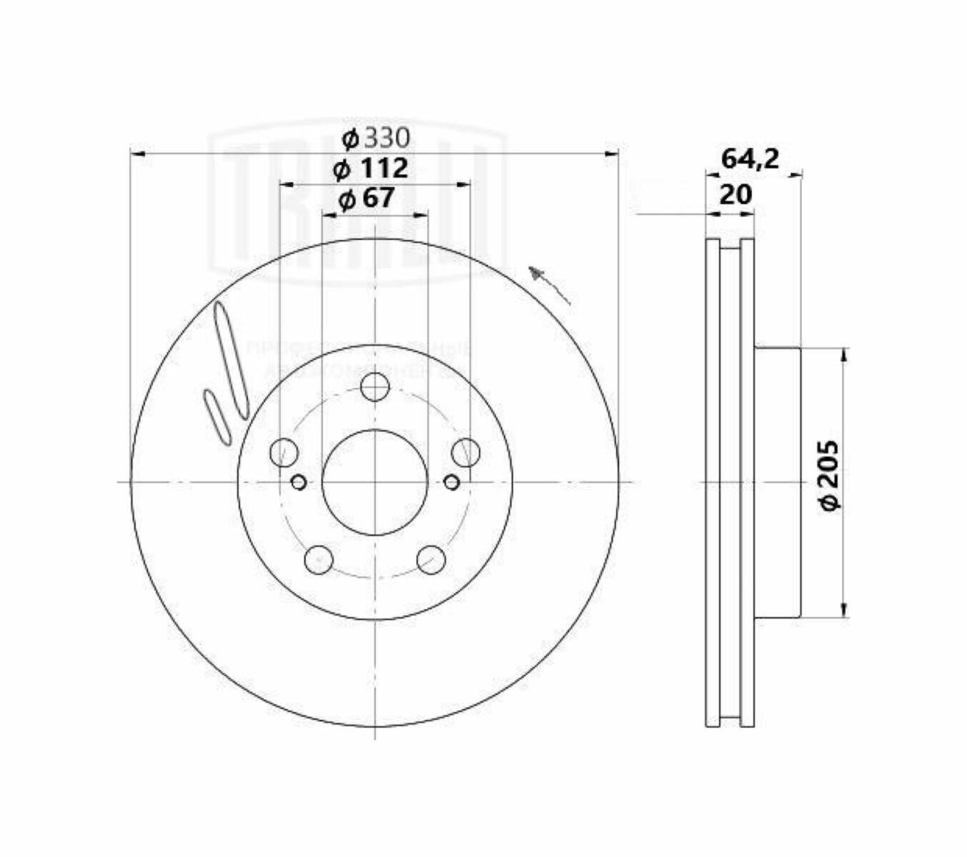 Диск Тормозной Левый: Bmw 3 (G20) (18-) / 5 (G30) (16-) Зад. D=330(Trialli Df240114)