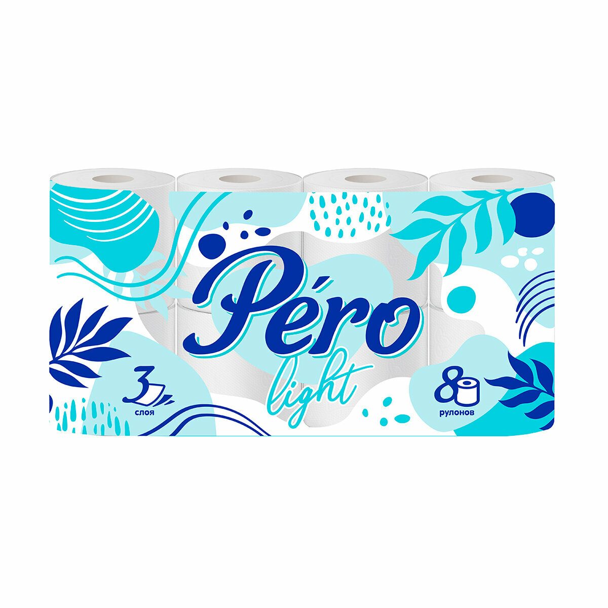 Туалетная бумага Pero Light 155, трёхслойная, 8 рулонов, белая