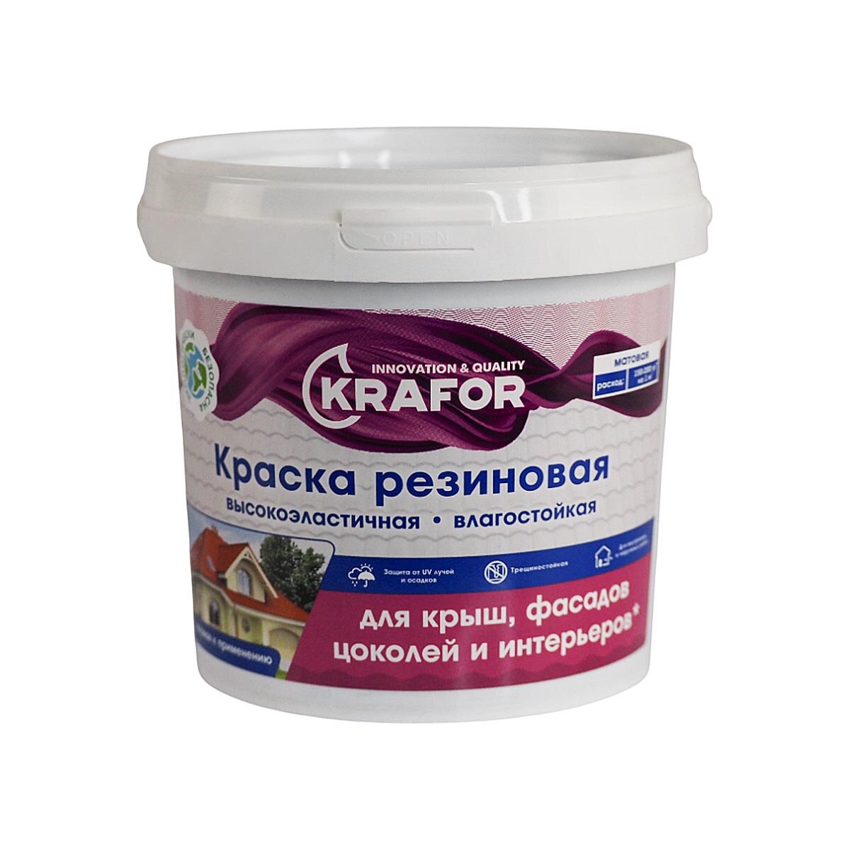 Краска резиновая Krafor, шелковисто-матовая, 1,4 килограмм, серая