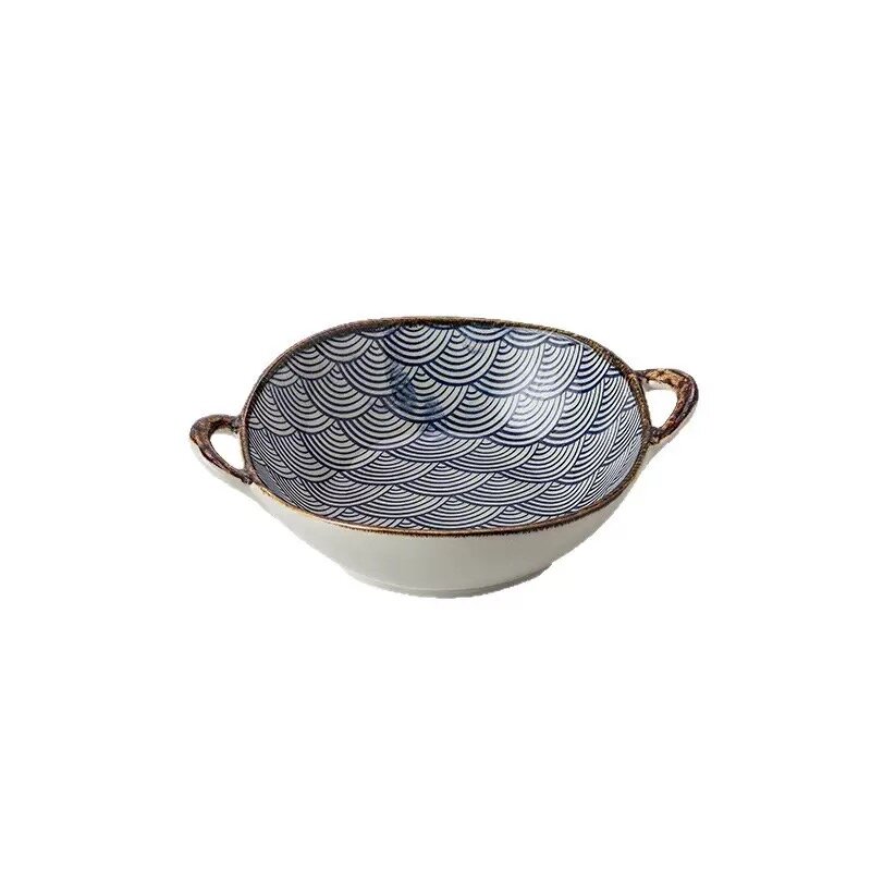 Салатник "Японский стиль, фарфор, овальный, 700мл, синий, 1шт