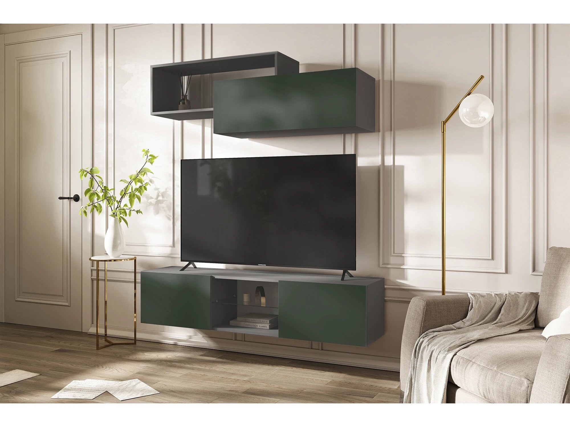 Модульная Гостиная, вариант №1, современная, из ЛДСП, Графит/Изумрудный