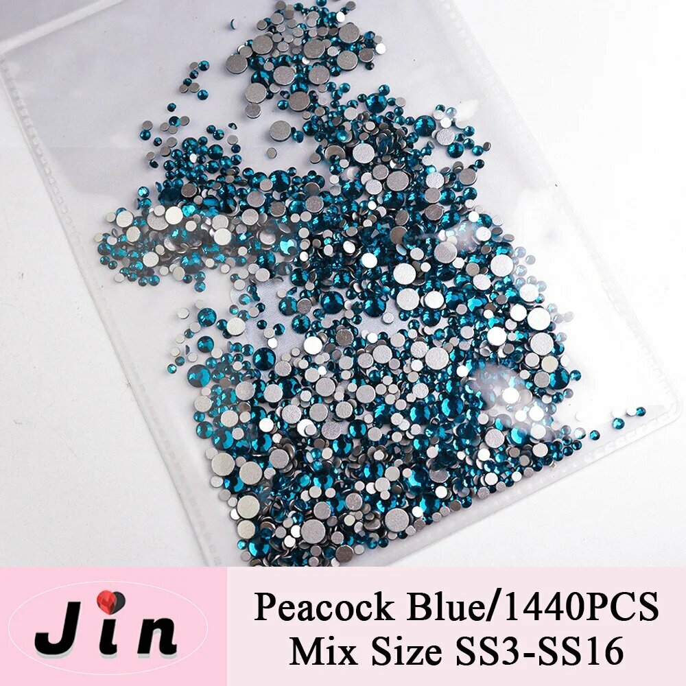 Стразы стеклянные черные JIN SS3-SS16 для декорирования Peacock blue