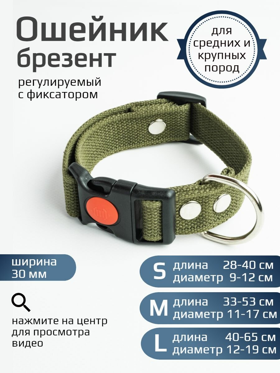 Ошейник Хвостатыч для собак с регулируемым фиксатором брезент 30 мм (зеленый) размер L