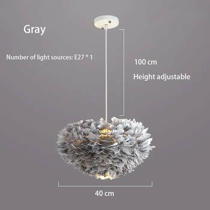 Подвесная люстра YongYing Lumin с перьями, металлическая, светодиодная, Gray Dia40cm