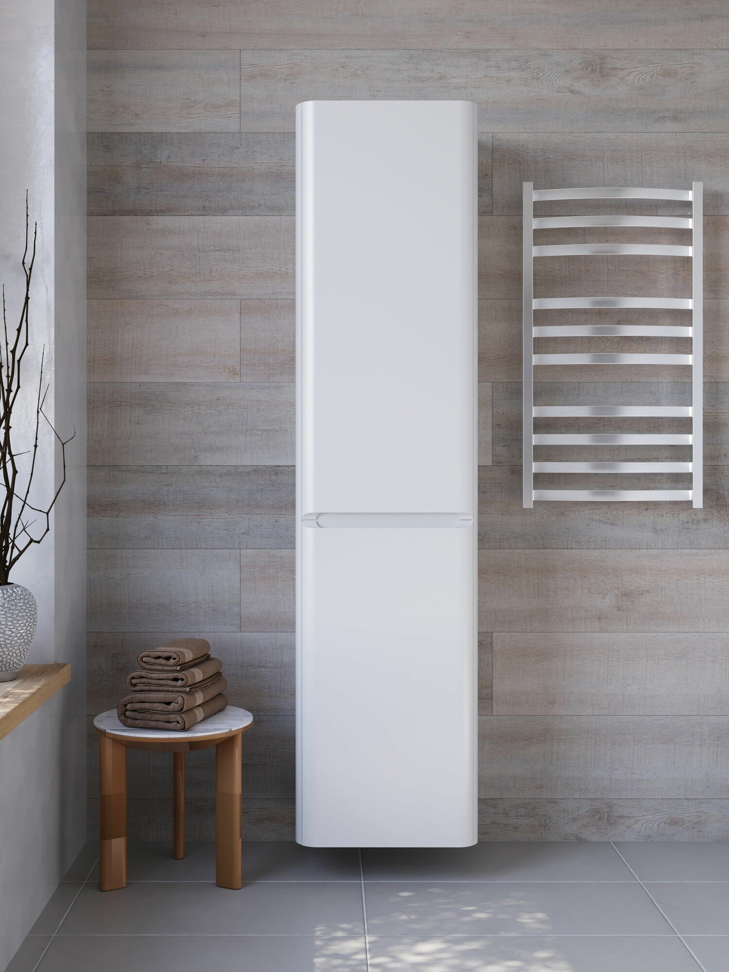 Шкаф пенал для ванной с корзиной для белья подвесной Vita Белый, левое открывание, аквакрафт