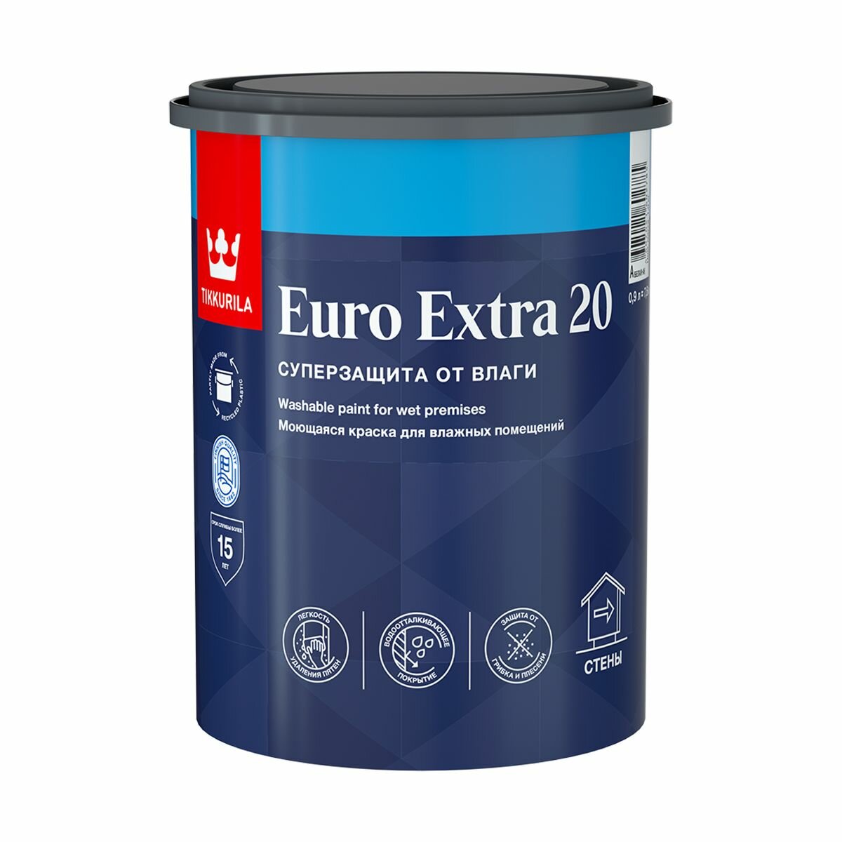 Краска для влажных помещений Tikkurila EURO EXTRA-20, 0.9 л, моющаяся