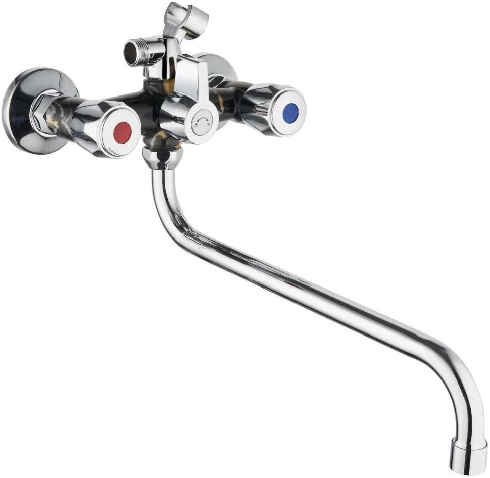 Смеситель для ванны Plstart PL2210-25 универсальный, с душевым гарнитуром, хром/черно-коричневый мрамор