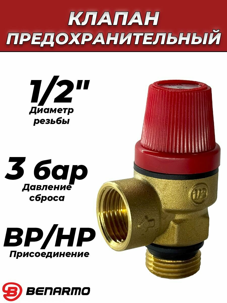 Латунный предохранительный клапан с красной крышкой, резьбовой