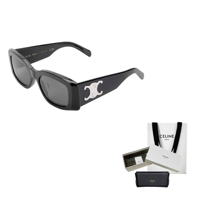 CELINE Women's Logo Acetate Rectangular Sunglasses Black OneSize