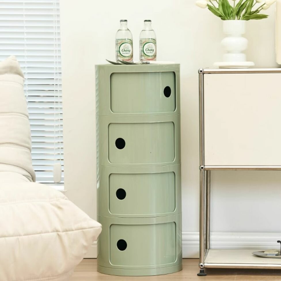 Тумба, Круглая Тумба Для Гостиной, Пластик, Четыре Ящика, Штабелируемая