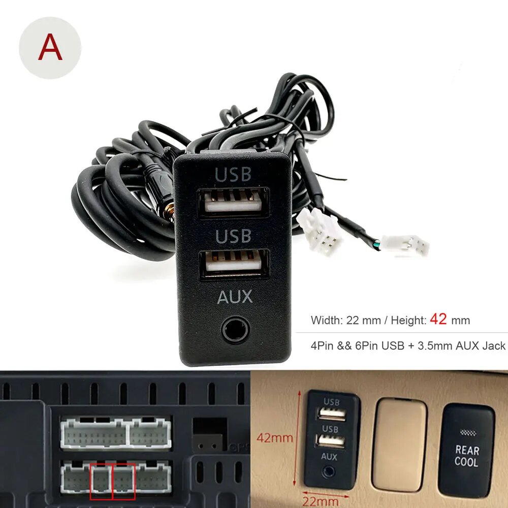 4 6-контактный автомобильный двойной USB 3,5 мм RCA AUX Jack приборной панели для скрытого монтажа, кабель-адаптер для VW Peugeot Toyota Android, мультимедийный плеер, A-4 6P USB AUX