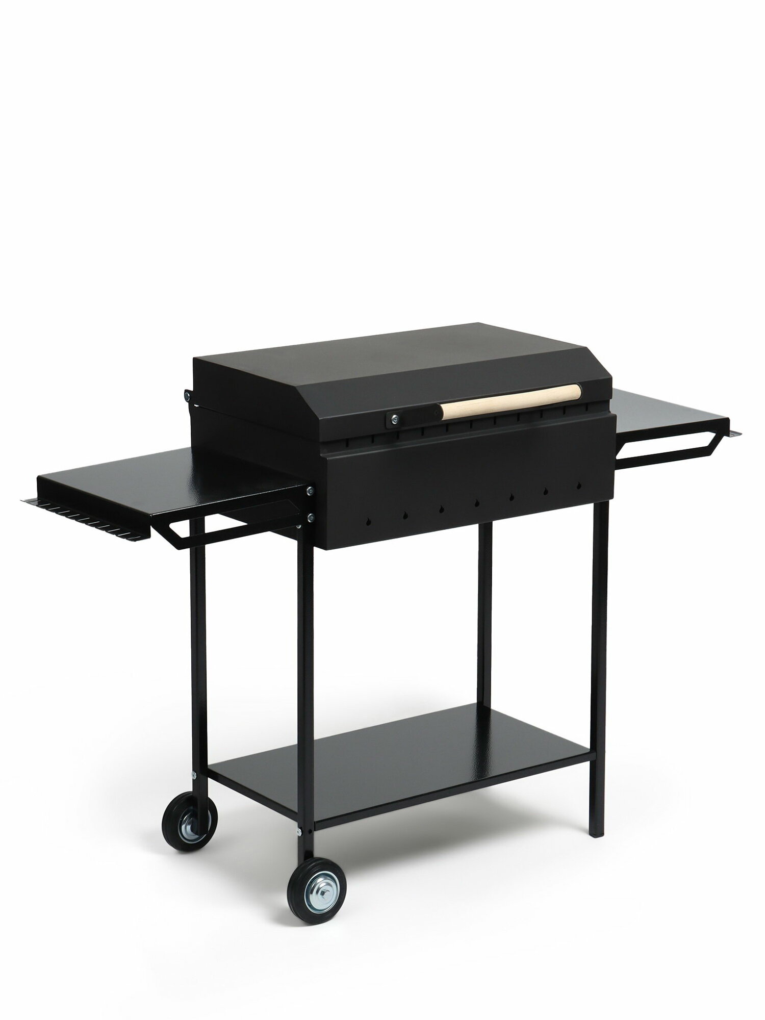 Мангал GrilMe, 35x115x83 см, сталь 2 мм, 2 полки, колёса, особенности: с колёсами