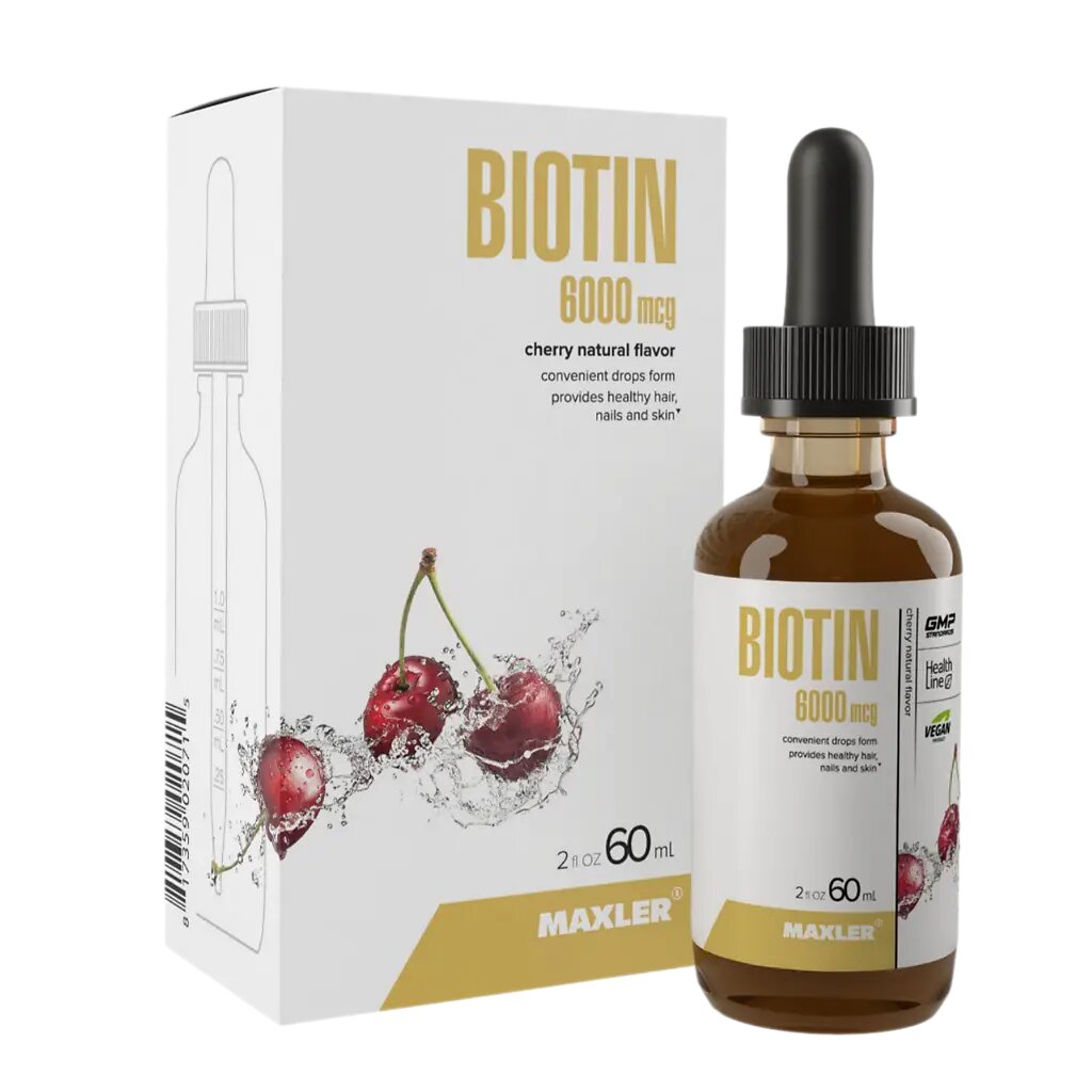 Макслер Биотин 6000 мкг вкус вишни / Maxler Biotin 6000 mcg Cherry flavor по 60 мл 1 шт