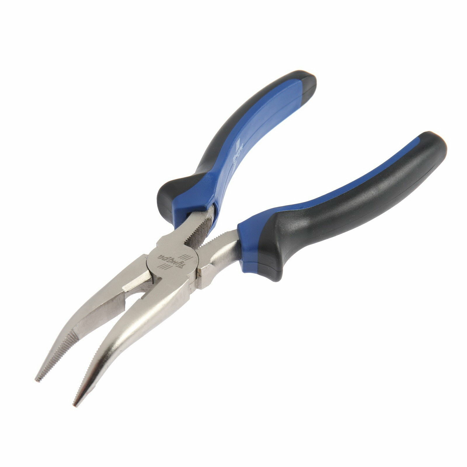 Длинногубцы изогнутые CrV, никелированные, двухкомпонентные рукоятки, 180 мм