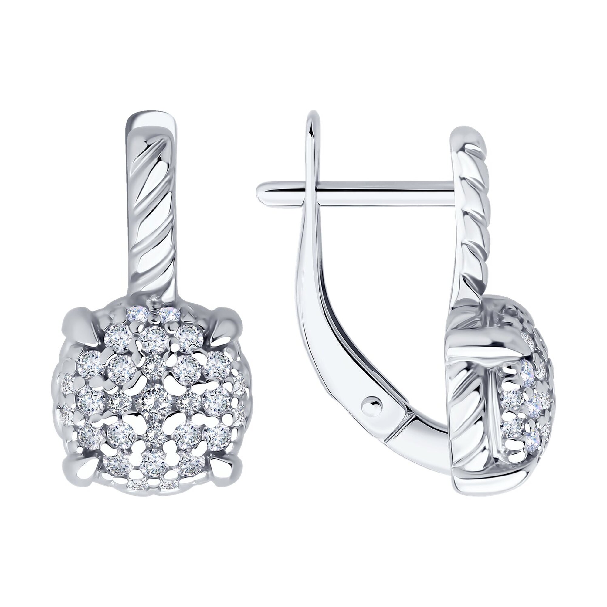 Серьги, серебро, 925 проба, родирование, фианит