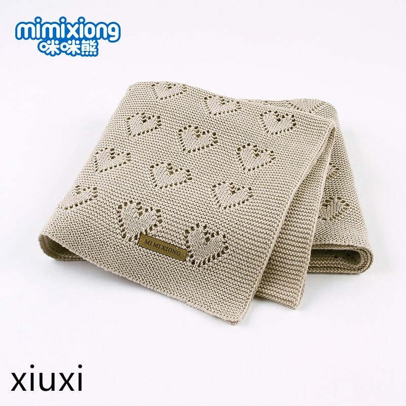 Плед детский вязаный для новорожденных малышей LuckyLu 100x80 барашки бежевые 100 % хлопок