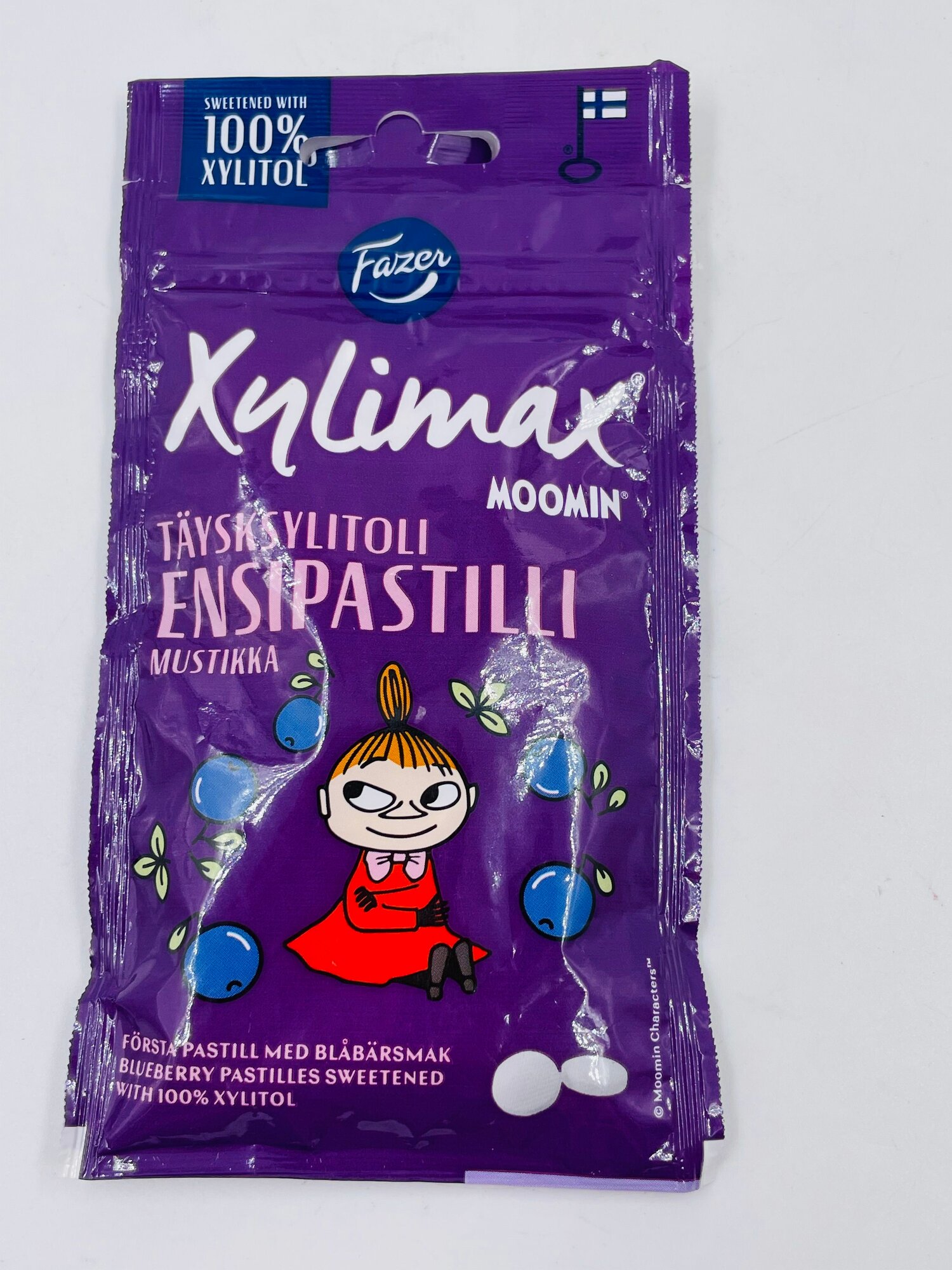 Пастилки с ксилитом для зубов Fazer Xylimax Moomin со вкусом черники, 38 г (из Финляндии)