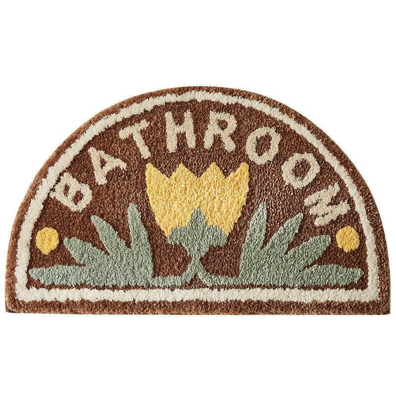 Simplistic flower semicircle water absorbent bathroom mat with nonslip base for toilet entrance