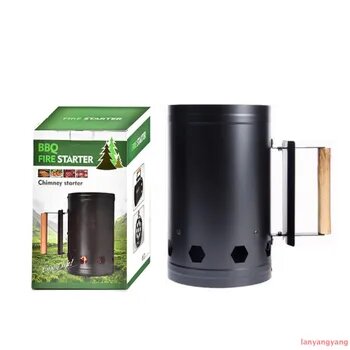 Угольный стартер для дымохода, термостойкая нержавеющая сталь, быстрый разжигатель огня, банка для приготовления пищи на открытом воздухе, черный LYY