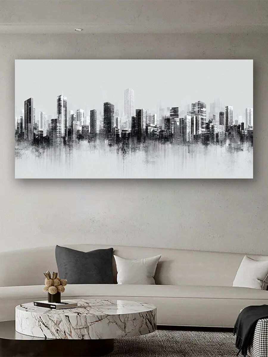Интерьерная картина на стену горизонтальная - "Город / Пейзаж / Небоскребы" , 40х80 см.