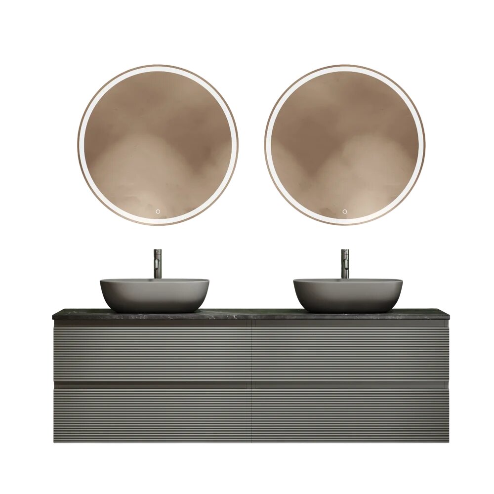 Мебель для ванной комнаты Sancos Folk 160 ergraut soft, столешница черный мрамор TT160A1X, раковина CN6009MH