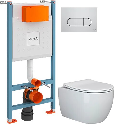 Комплект 2 в 1 Унитаз подвесной Ceramicanova Play CN3001 / Инсталляция с кнопкой VitrA V-Fix Core 732-5800-01 цвет хром глянец