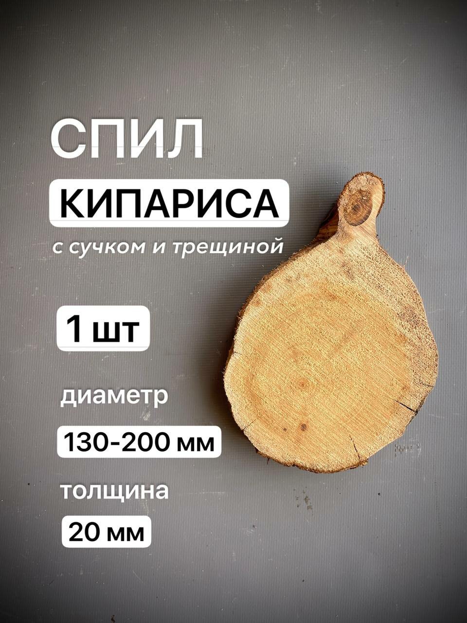 Спил дерева Кипарис с сучком и трещиной, диаметр 13-20 см, толщина 2 см, 1шт