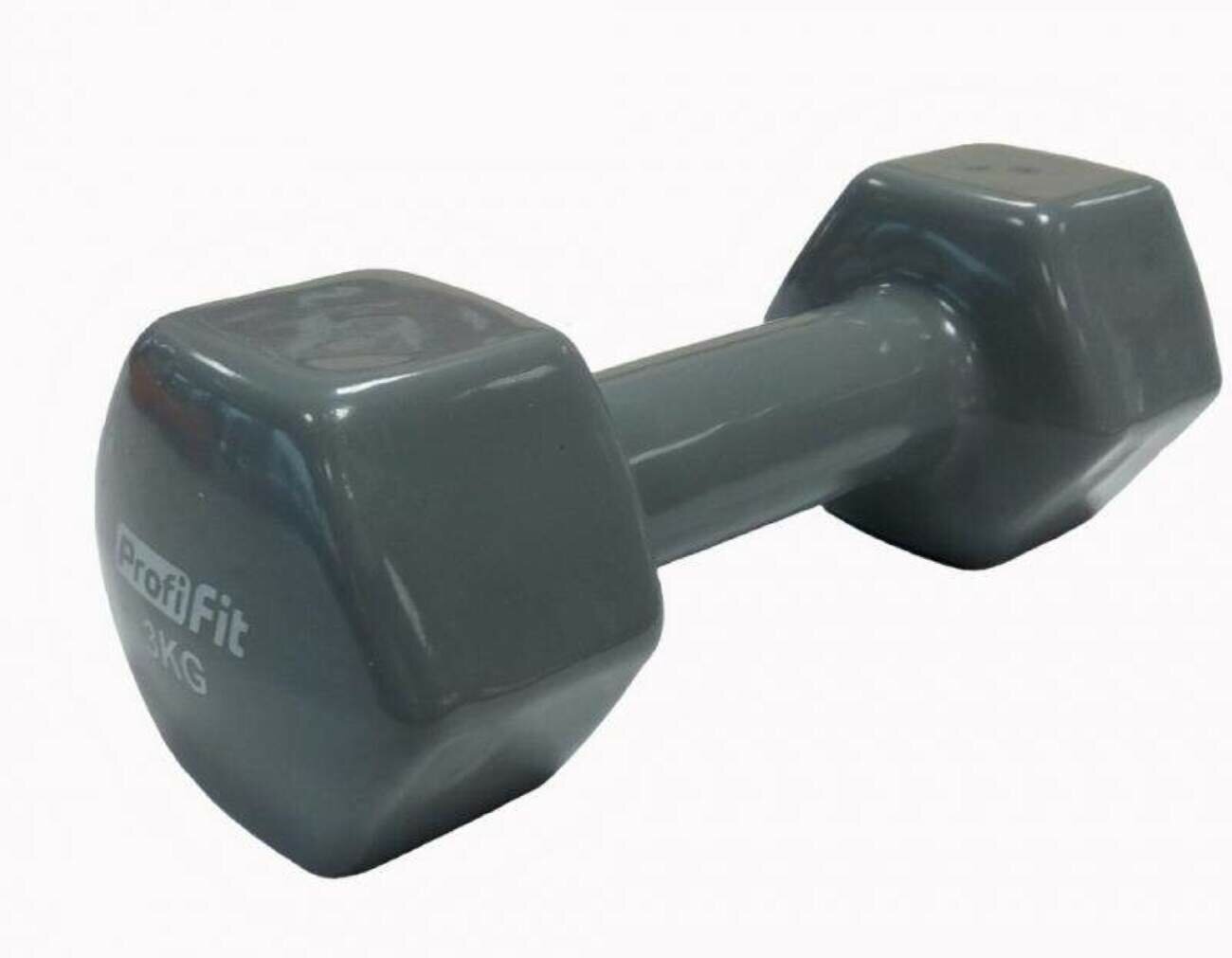 Гантель в виниловой оболочке, шестигранная 3 кг, серая PROFI-FIT PFVDGY