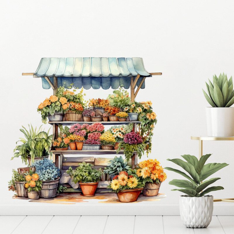 Наклейки на стену для подставки с цветами, самоклеящиеся наклейки из ПВХ для полок с растениями в горшках, красочные цветочные обои для декора стен гостиной, дивана, спальни