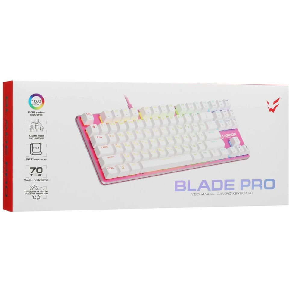 Клавиатура проводная ARDOR GAMING Blade PRO, Kailh Red, RGB, розовый