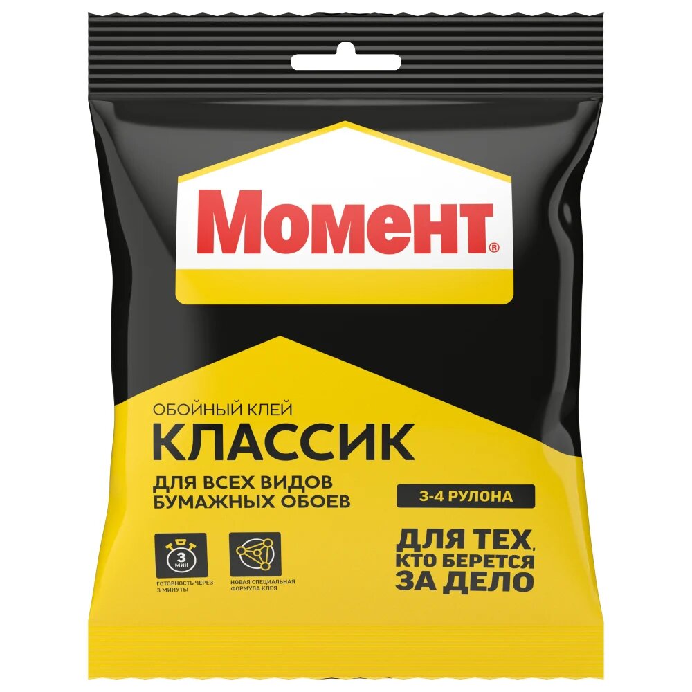 Обойный клей момент Классик 100 г Б0008053, без запаха, антигрибковый, крахмал для бумажных обоев