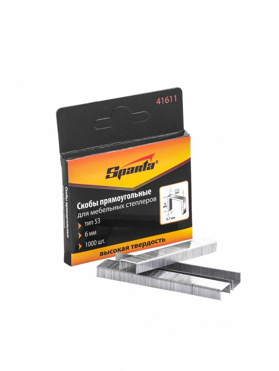 Скобы, 6 мм, для мебельного степлера, тип 53, 1000 шт, Sparta 41611