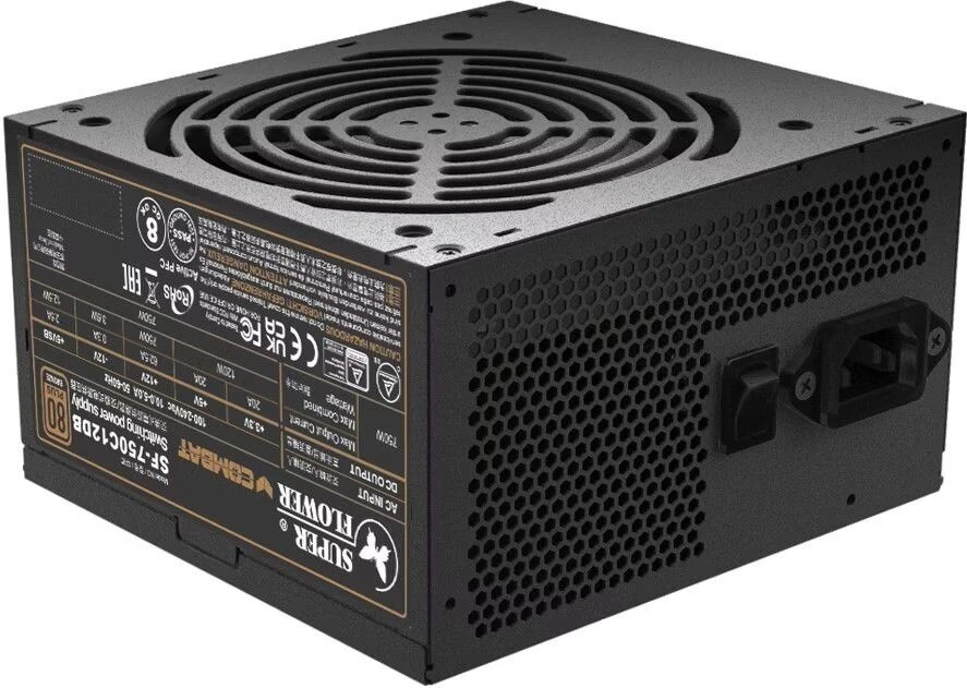 Блок питания 750Вт Super Flower Combat DB ATX 3.1, 750W, ATX, 120мм, 6xSATA, 3xPCI-E(6+2), 1xPCI-E 16, APFC, 80+ Bronze, non-Modular
