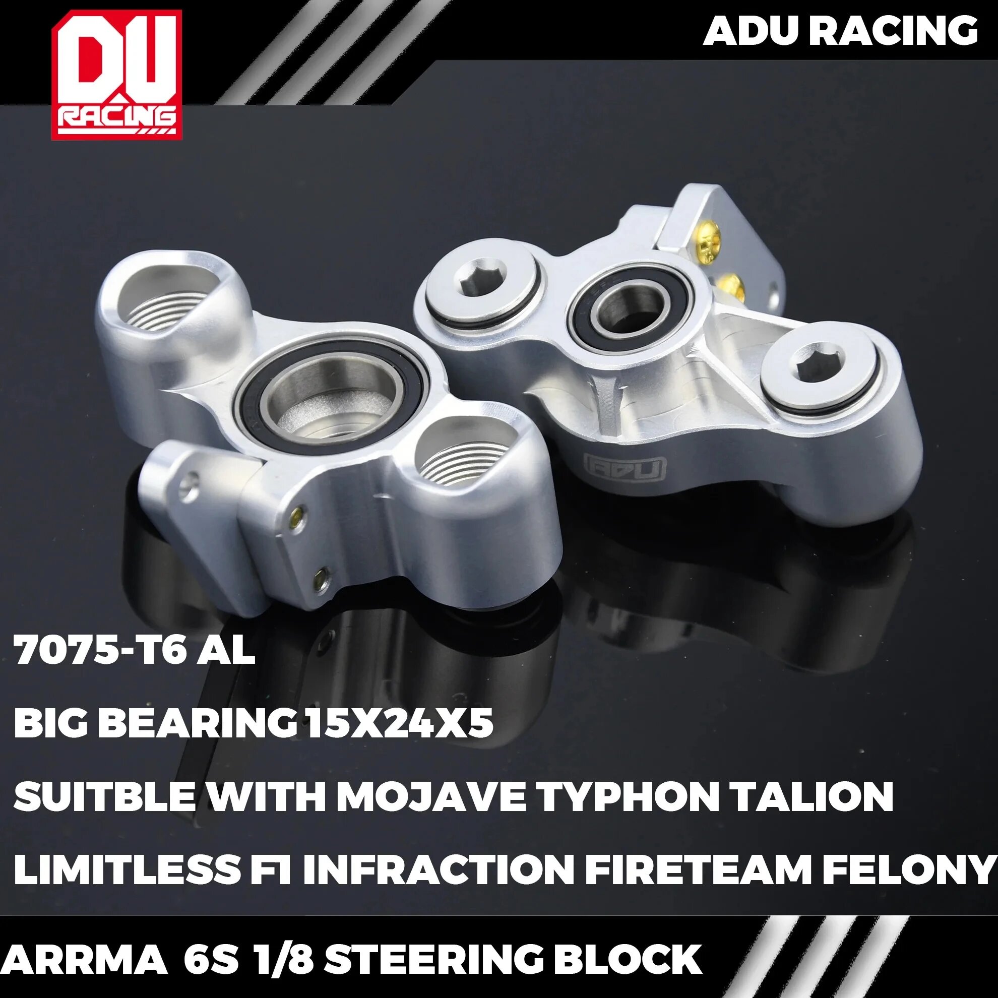 Передний алюминиевый часть ADU Racing с ЧПУ 7075 T6 для ARRMA 6S TYPHON MOJAVE FIRETEAM TALION LIMITLESS F1 INFRACTION FELONY, AR6S MOJAVE FF hub