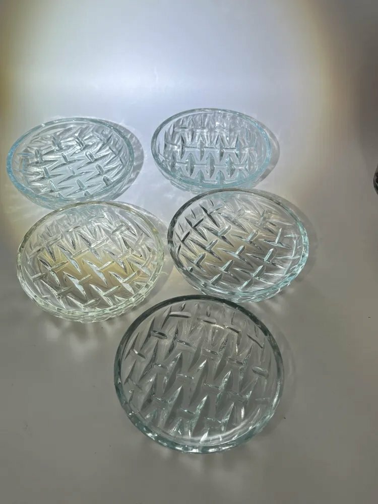 Набор блюдец для подачи варенья (5 шт.), стекло, алмазная грань, СССР, 1970-1990 гг.