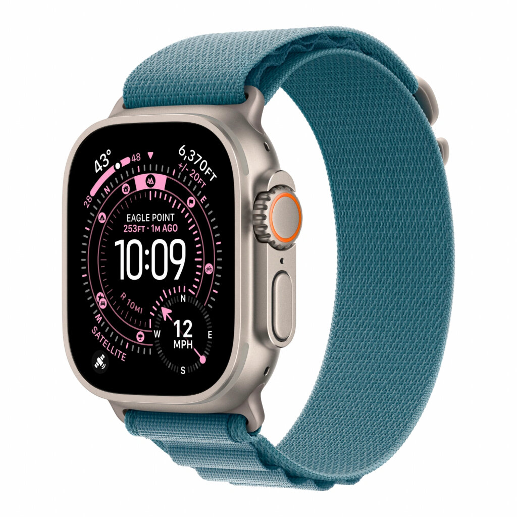 Часы Apple Watch Ultra 3 2025 49mm Natural Titanium Case With Light Blue Alpine Loop M, (Титан/Голубой)