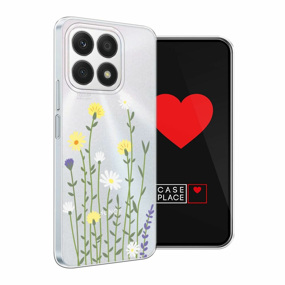 Чехол на Honor X8A / Хонор X8A с принтом "Пучок полевых цветов", прозрачный — фото 1