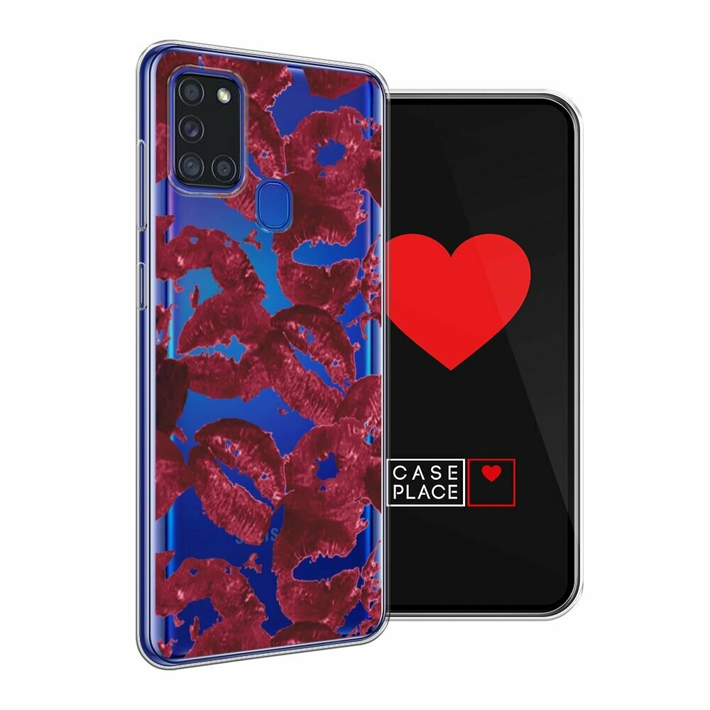 Чехол на Samsung Galaxy A21s / Самсунг Галакси A21s с принтом "Помада паттерн 2", прозрачный — фото 1