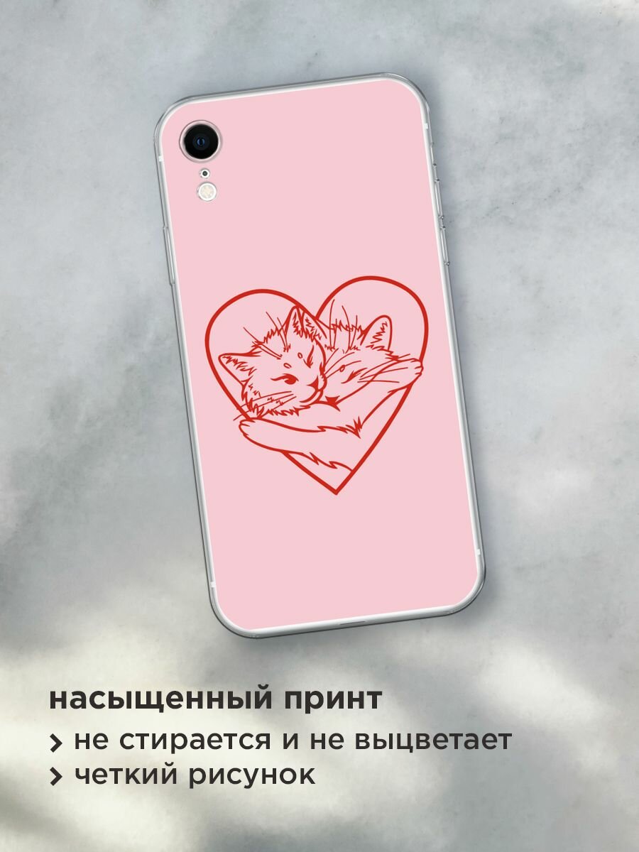 Чехол на Apple iPhone XR / Айфон XR с принтом "Влюблённые котики рисунок 1 - 14 февраля" — фото 1