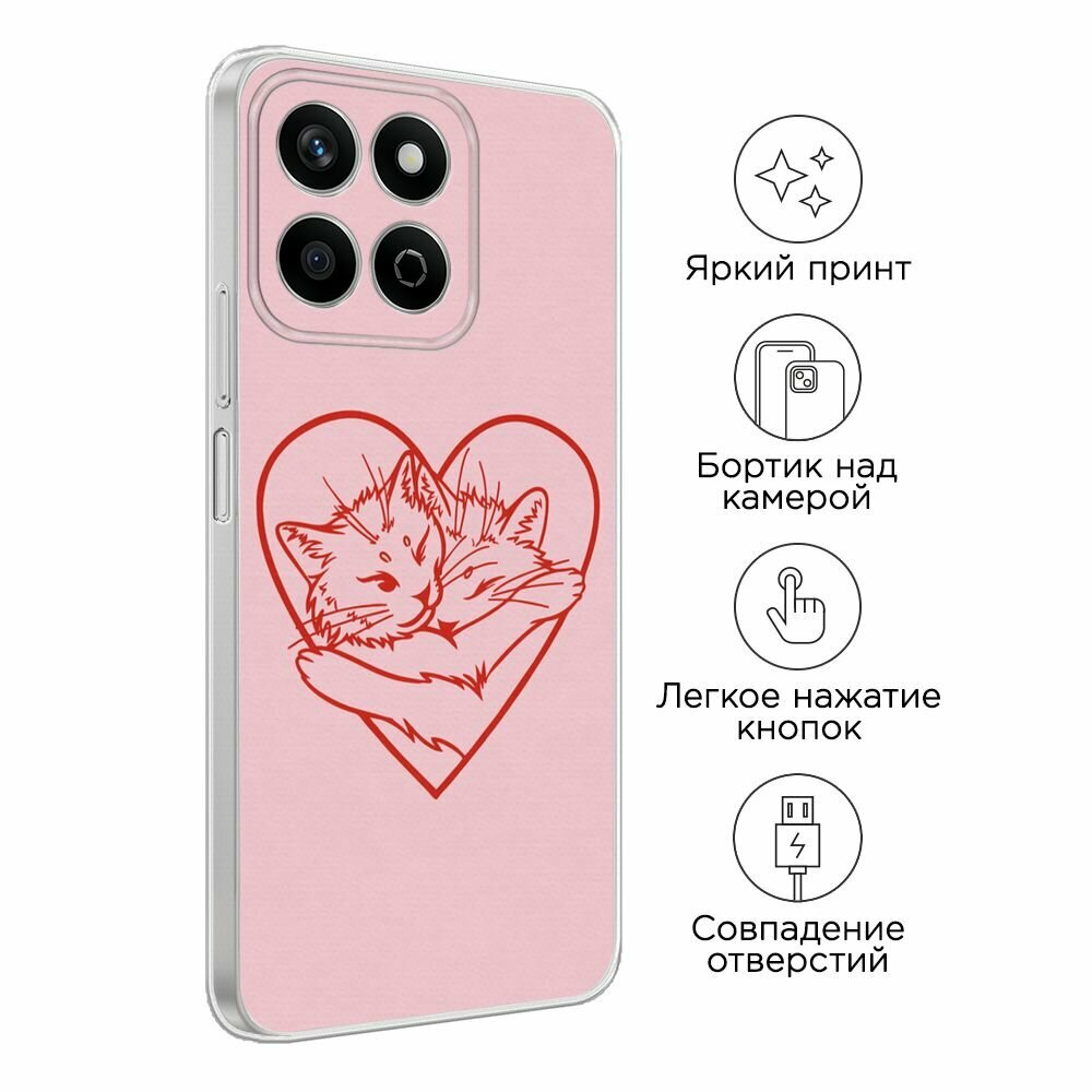 Чехол на Honor X7c / Хонор X7c с принтом "Влюблённые котики рисунок 1 - 14 февраля" — фото 1